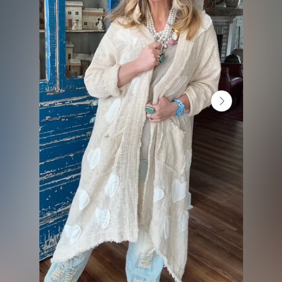 Paper Lace | Sweaters | Creamy Beige Duster With Heart Patches | Poshmark